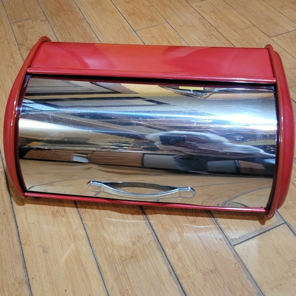 Kitchen | Vintage Red Metal Bread Box Tin With Chrome Door | Poshmark